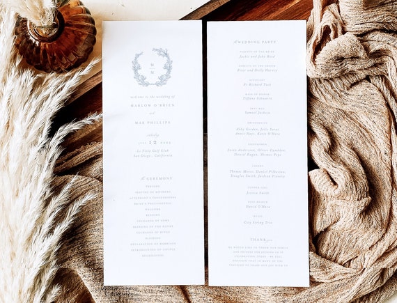 Minimalist Wedding Program Template Program for Wedding - Etsy