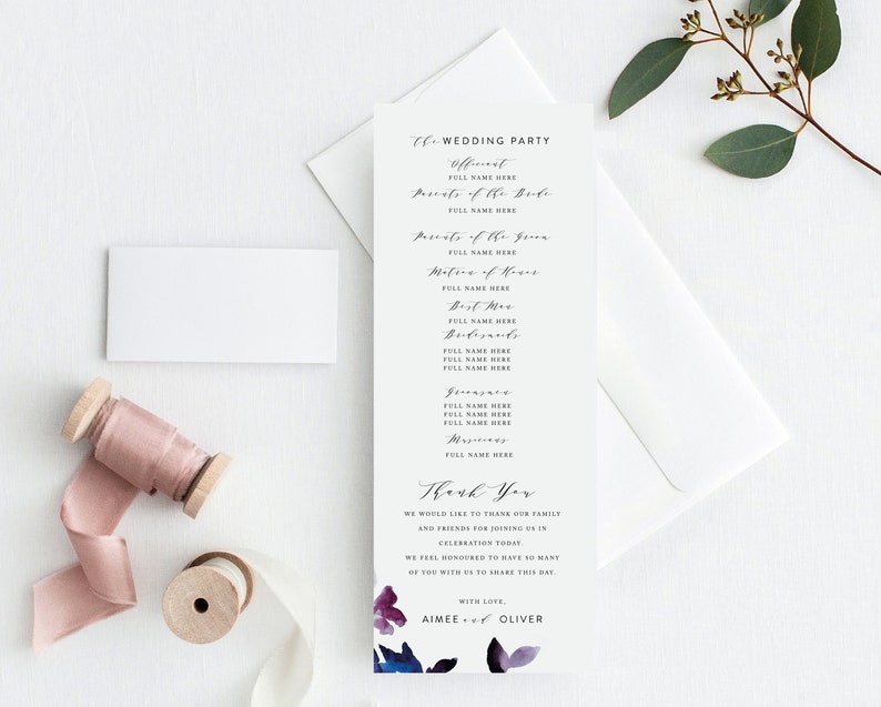 Purple Wedding Program Template Printable Ceremony Instant | Etsy