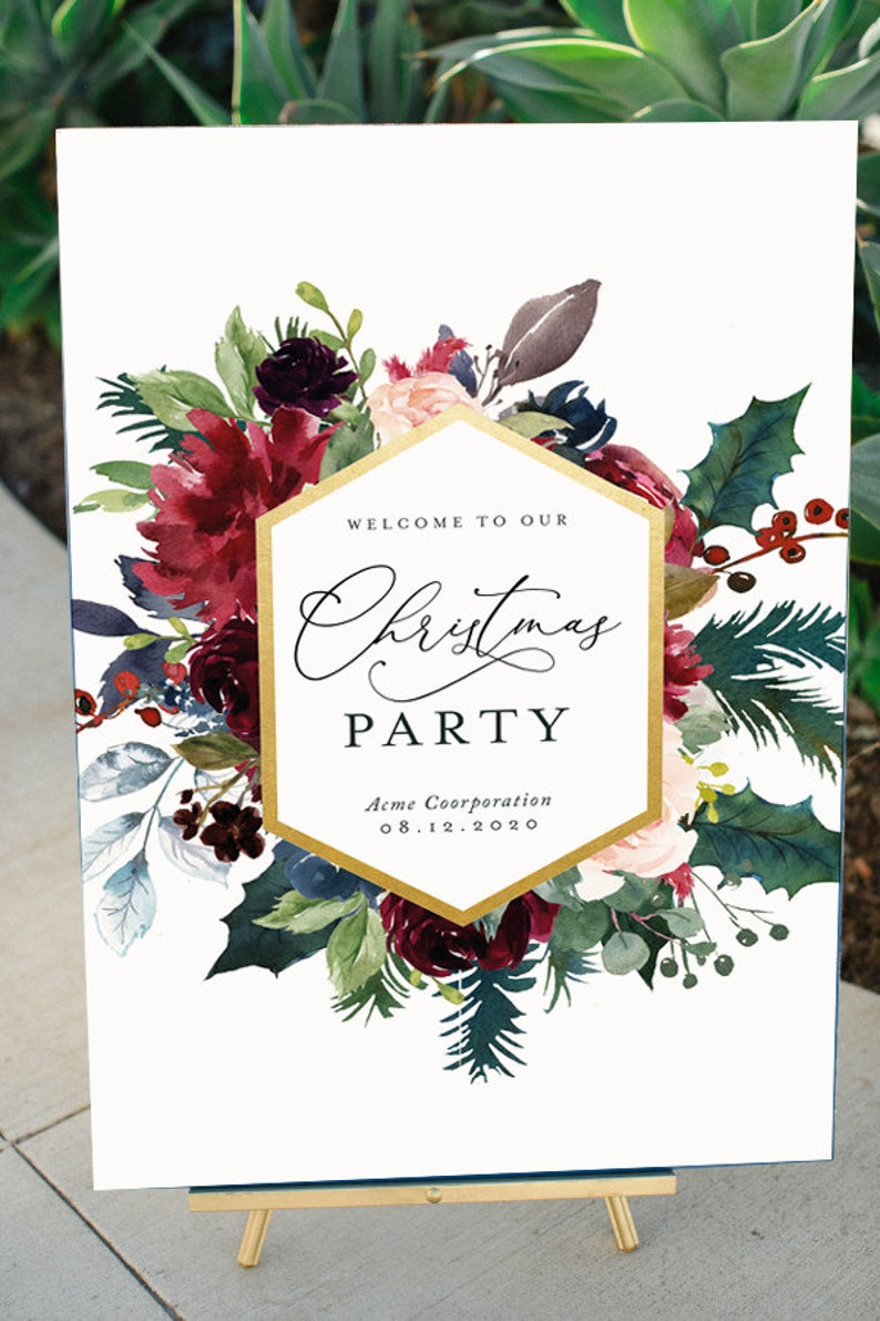 Elegant Holiday Party Welcome Sign Poster Size Office - Etsy