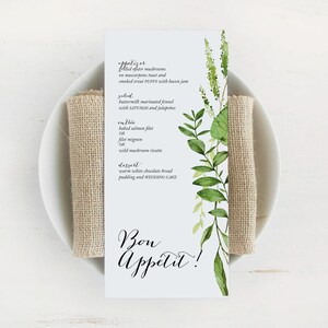 Editable Greenery Menu Template, Printable, Menu Template, Wedding Menu ...