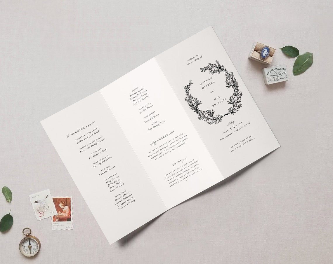 Tri-fold Wedding Program Template Trifold Program Catholic | Etsy