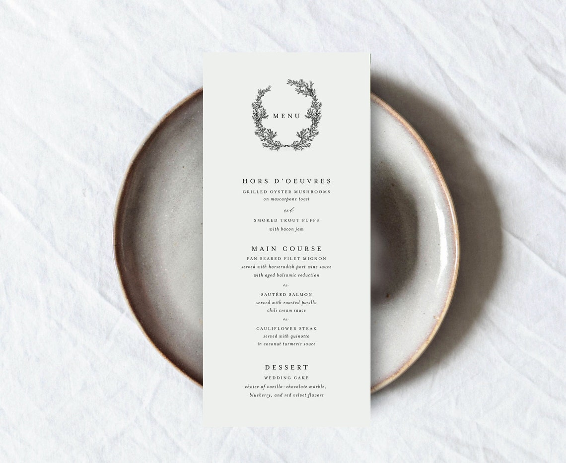 Printable Wedding Menu Template Rustic Wedding Menu Classic - Etsy
