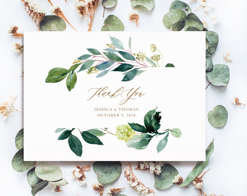 Leafy Greenery Thank You Card Template, INSTANT DOWNLOAD, 100% Editable ...