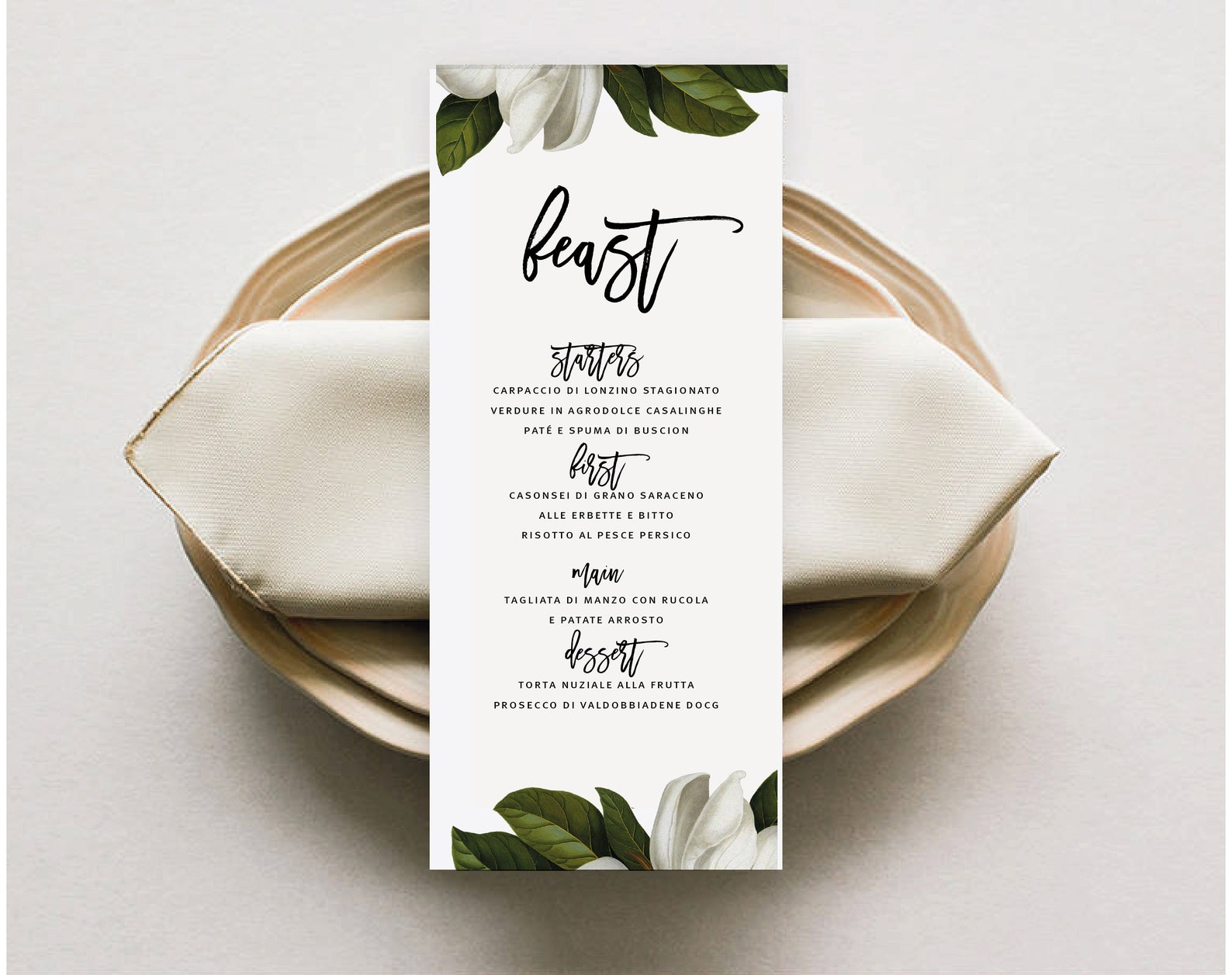 White Magnolia Menu template Custom Event Menu Food and Drink | Etsy