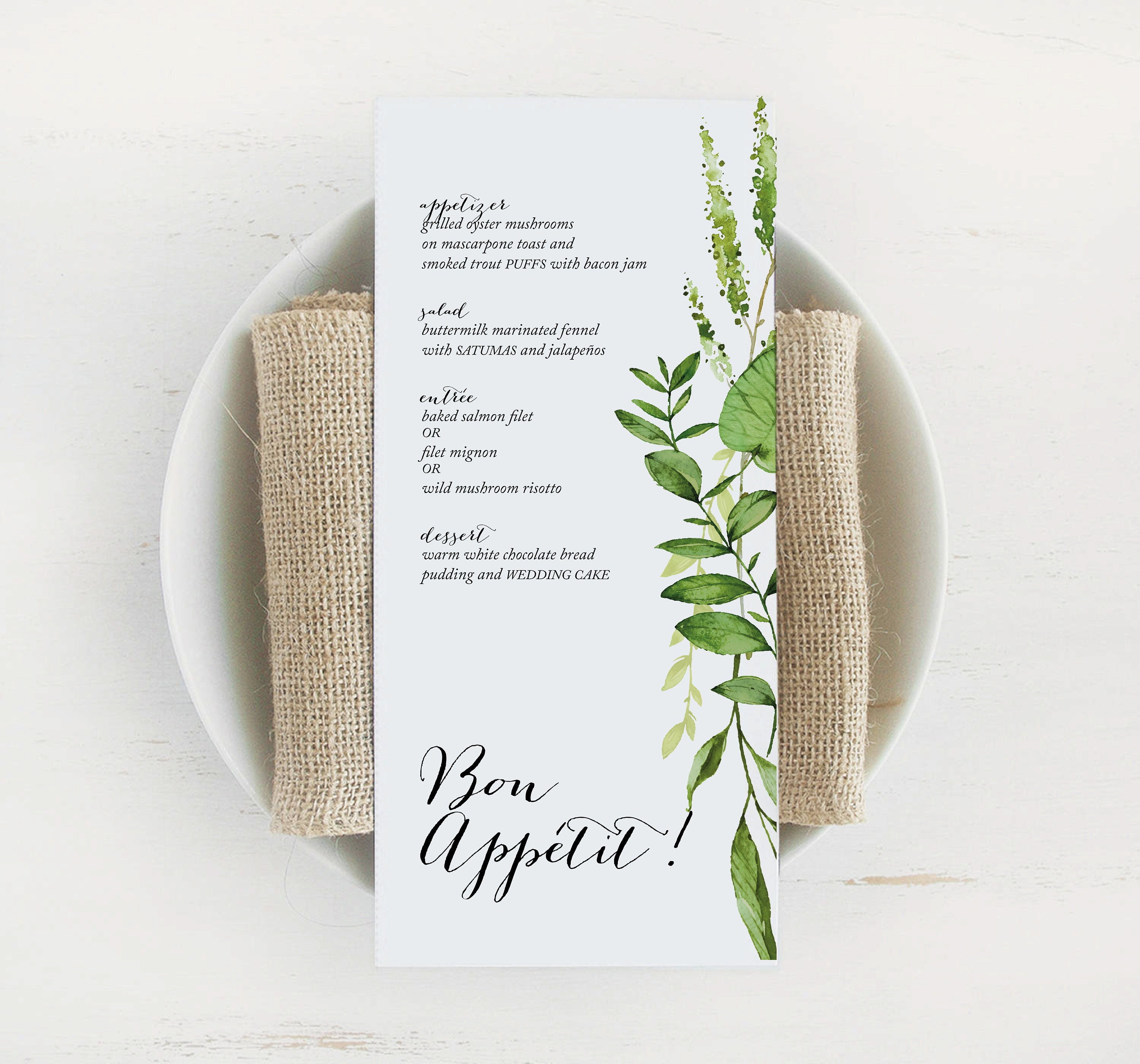 Greenery Wedding Menu Wedding Menu Template Botanical Menu | Etsy