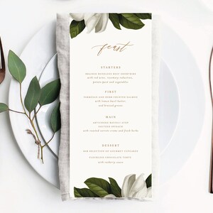 Magnolia Menu Card Template Rustic Dinner Menu Wedding Menu - Etsy