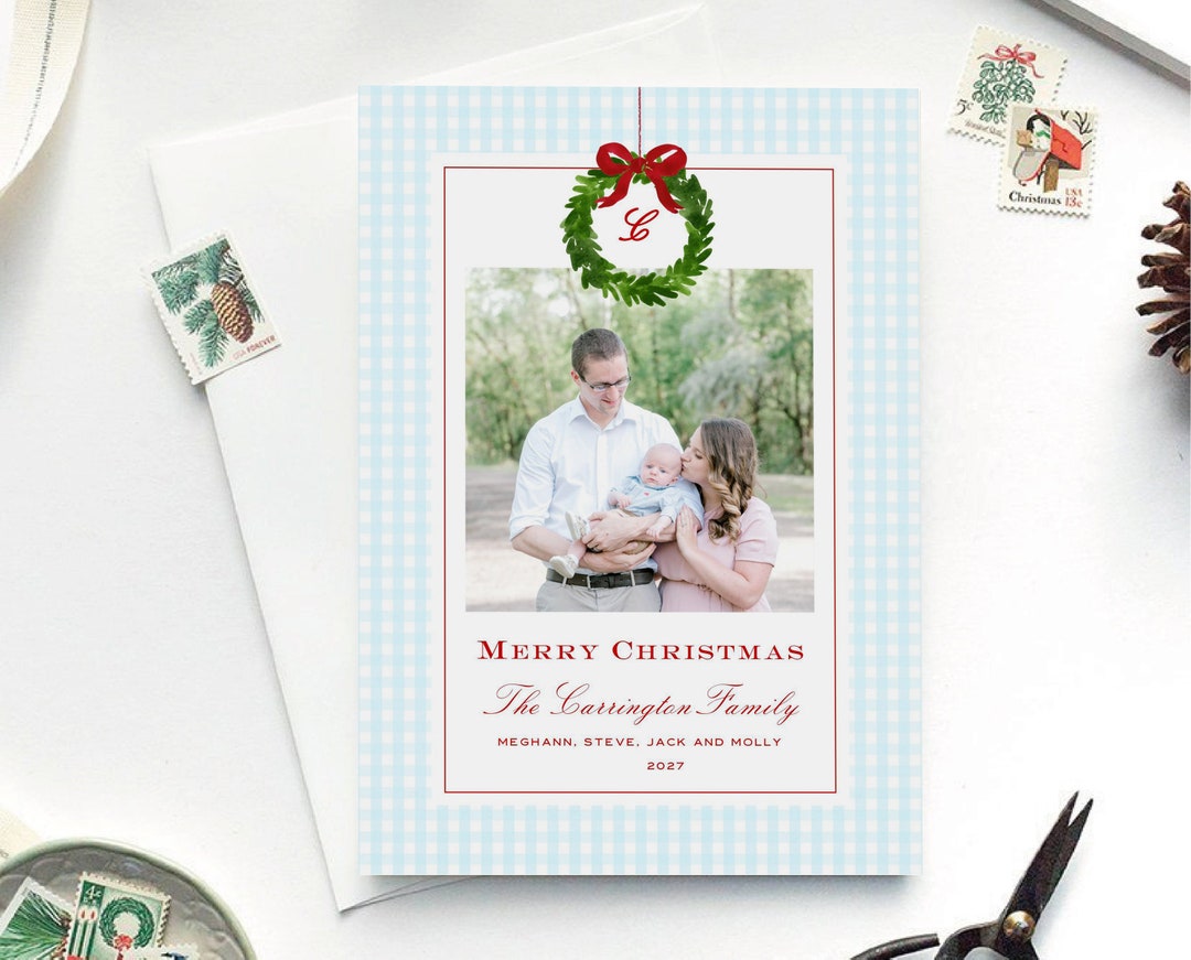 Preppy Gingham Christmas Card Digital Christmas Card Holiday - Etsy