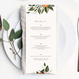 Printable Orange Wedding Menu Card Template, Printable Instant Download ...