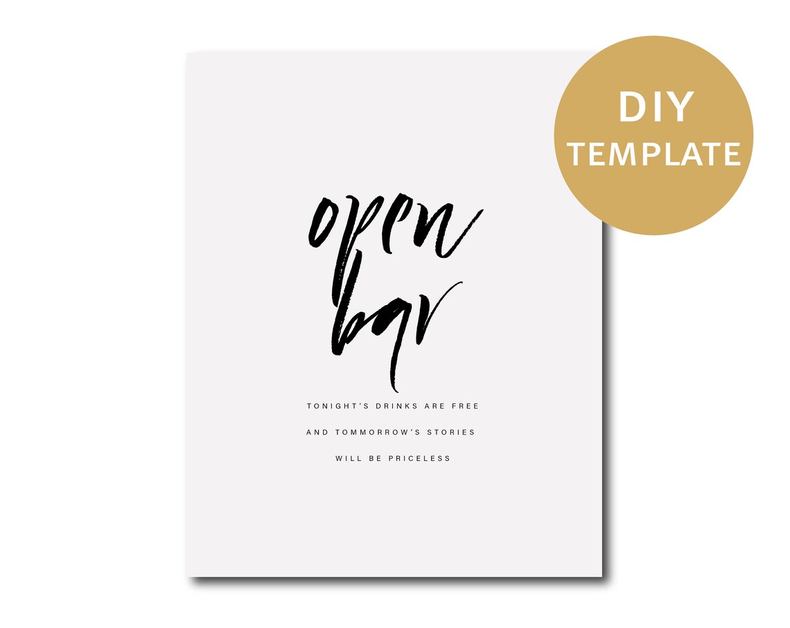 Open Bar Wedding Sign Modern Calligraphy Alcohol Signage - Etsy