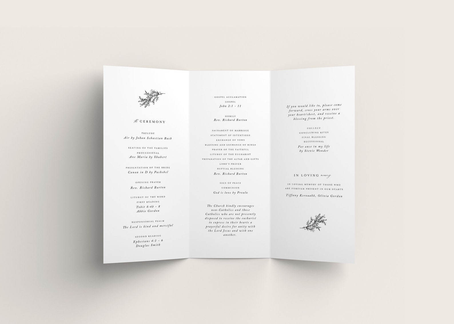 Tri-fold Wedding Program Template Trifold Program Catholic | Etsy