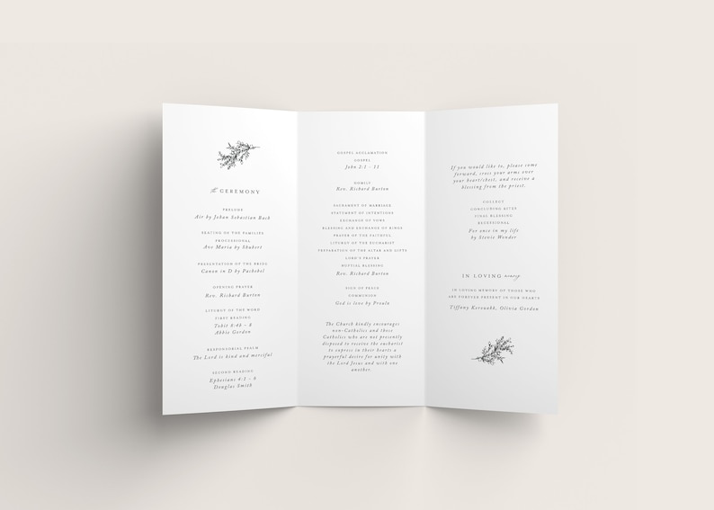 Tri-fold Wedding Program Template Trifold Program Catholic | Etsy