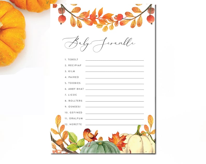 Pumpkin Baby Shower Word Scramble Game Printable Baby Babble - Etsy