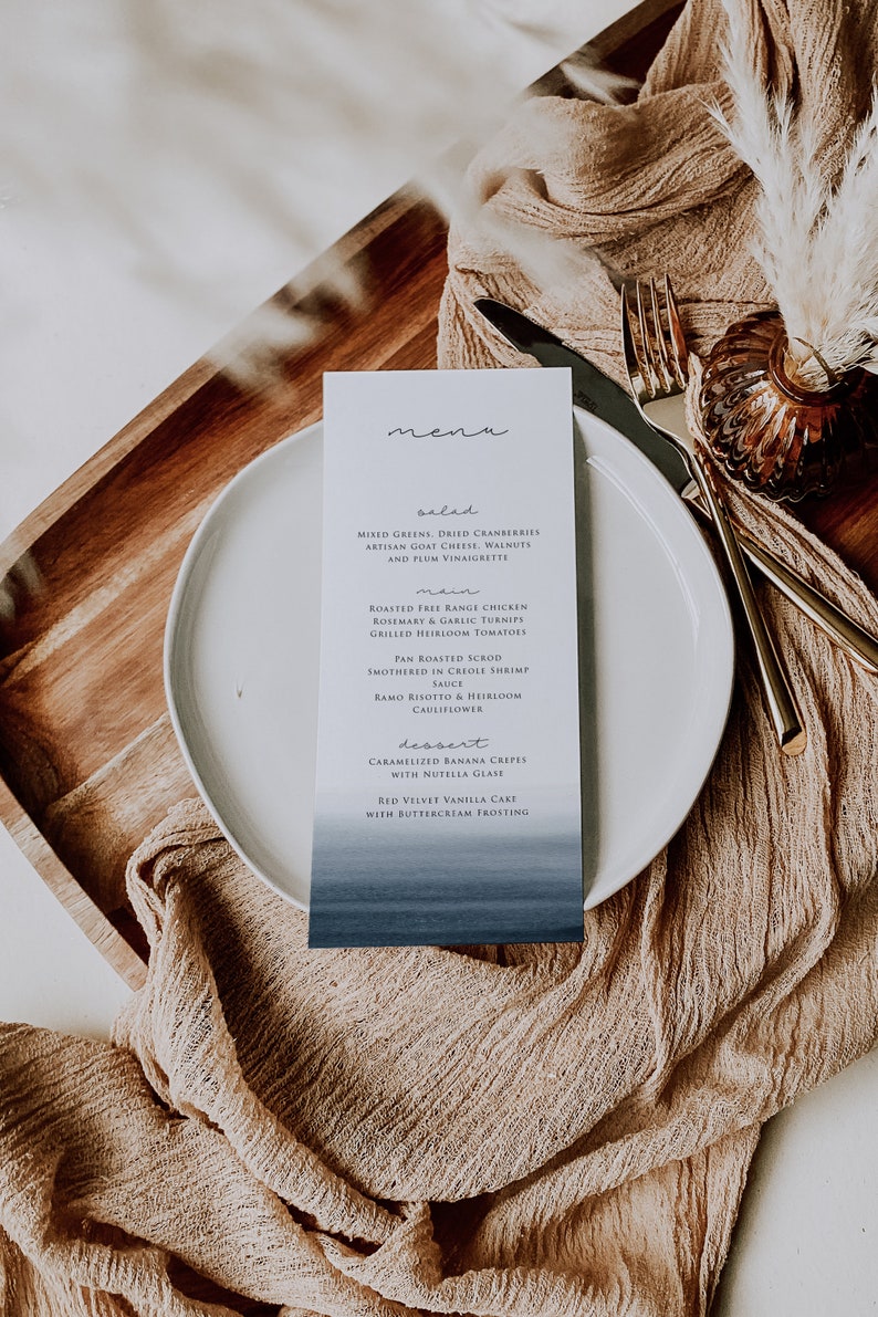 Blue Watercolor Printable Menu Printable Menu Cards Menu | Etsy