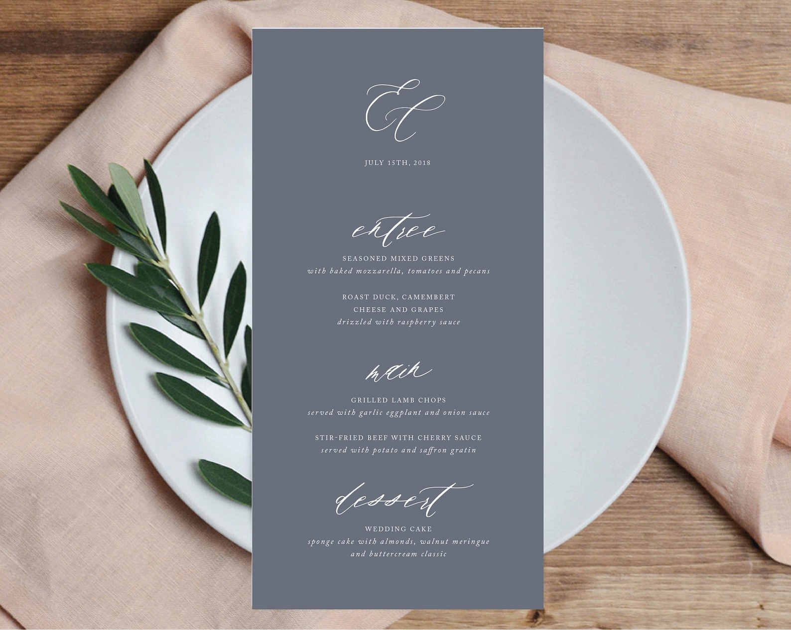 SIMPLE Menu Template Romantic Wedding Menu Template Instant | Etsy