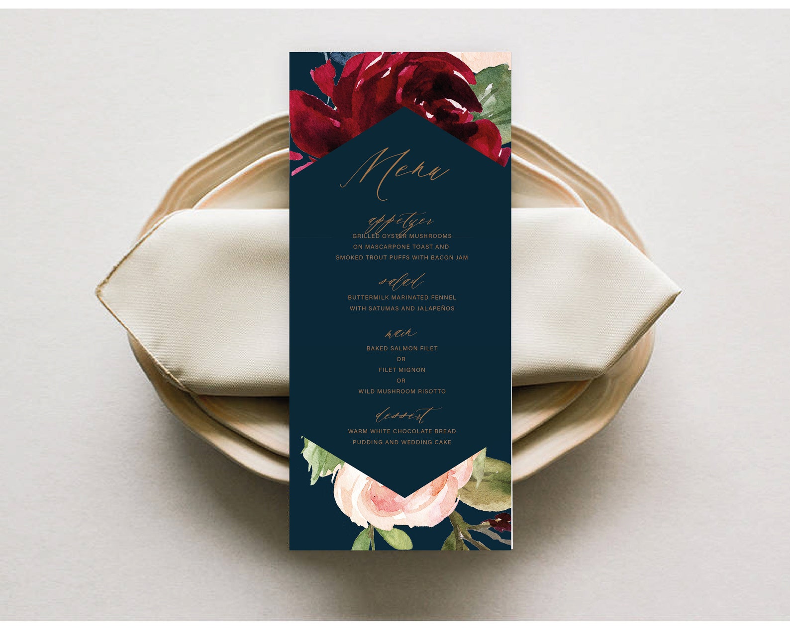 All Purpose Navy Blue Long Template Menu Card Template - Etsy