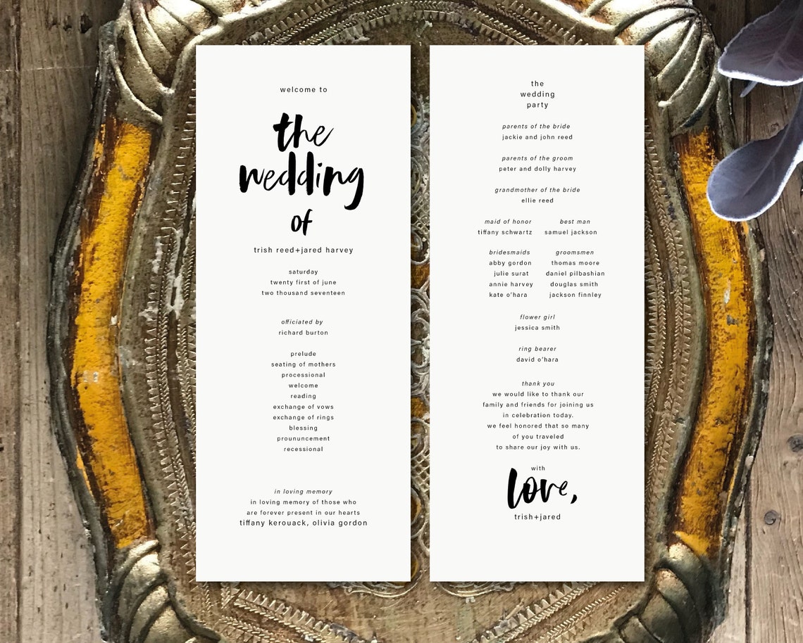 Hand Lettered Brush Calligraphy Wedding Ceremony Program - Etsy