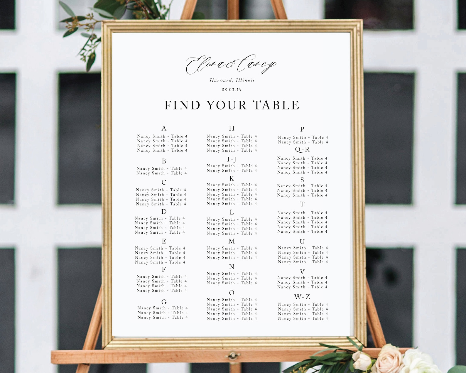 Alphabetized Seating Chart Template Wedding Guests Seating | Etsy