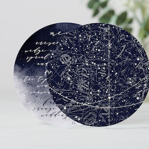 Starry Night Celestial Stars Wedding Menu Template, Navy Blue Silver ...