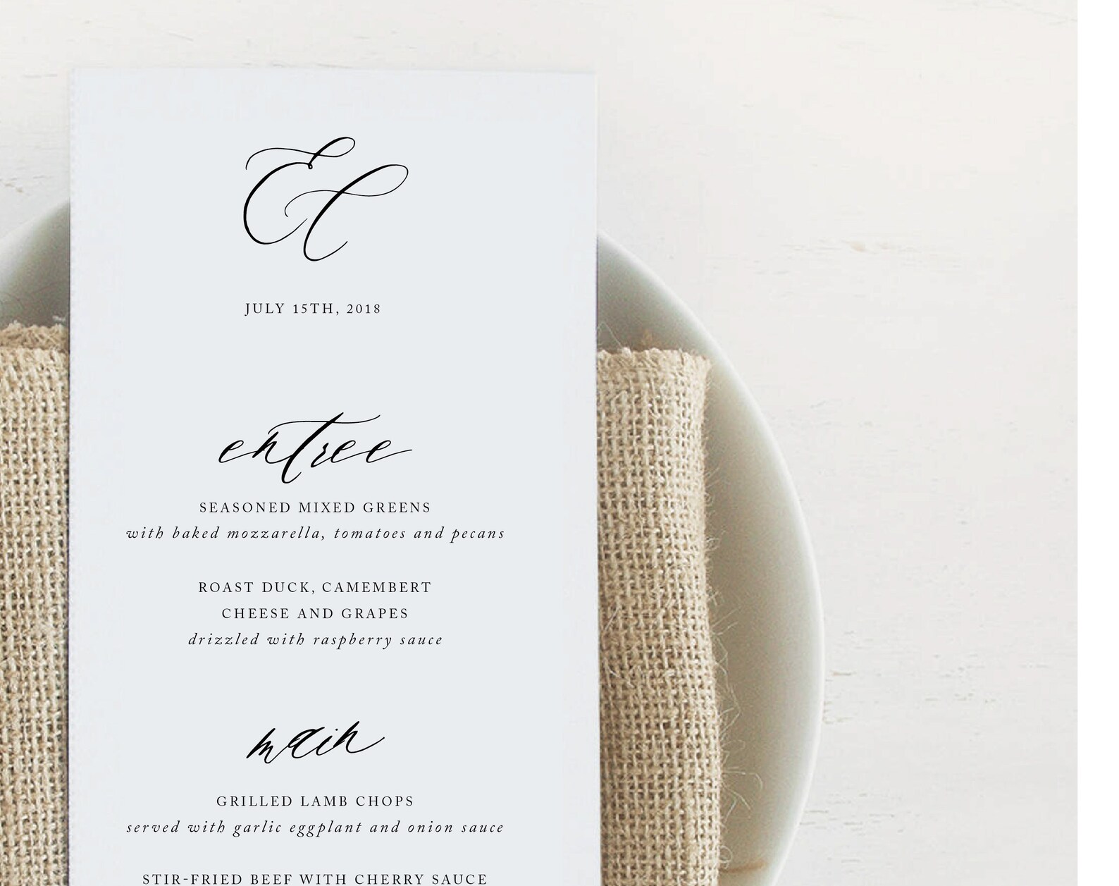 SIMPLE Menu Template Romantic Wedding Menu Template Instant | Etsy