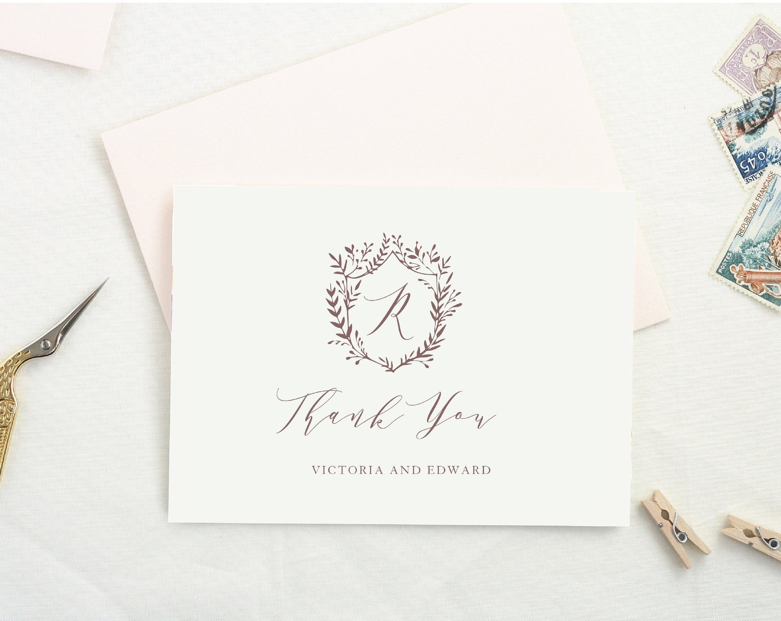 Monogram Thank You Card Template Folded Thank You Card 5x3.5 - Etsy