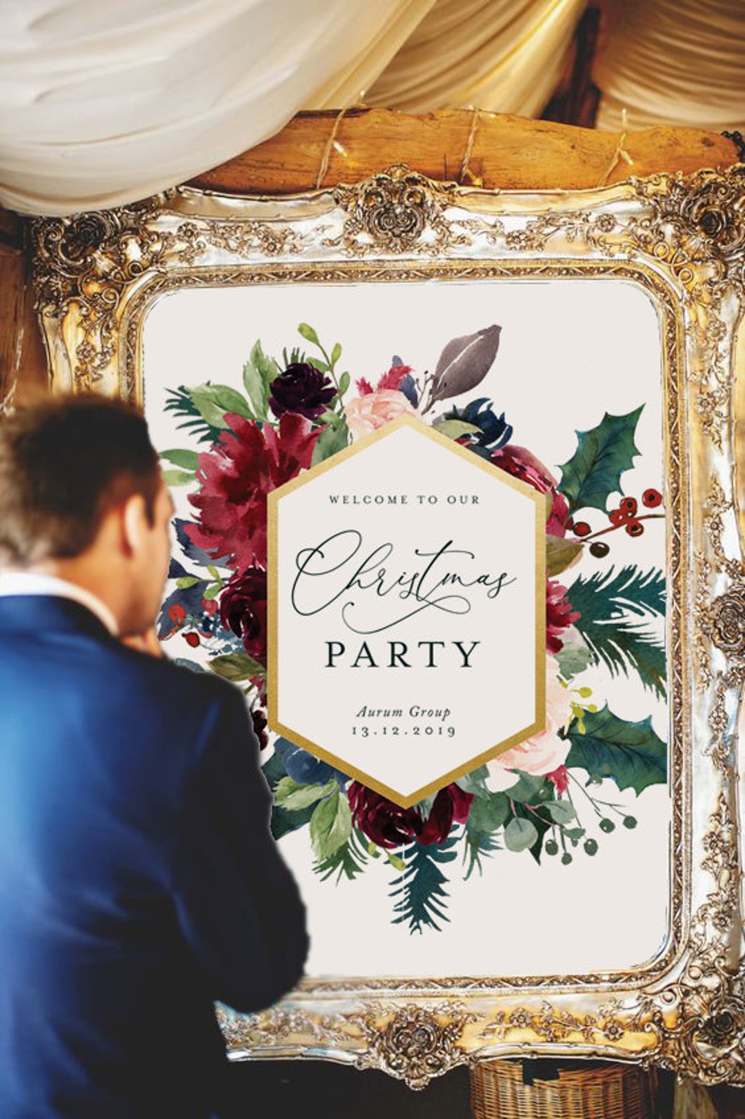 Elegant Holiday Party Welcome Sign, Poster Size, Office Holiday Party ...