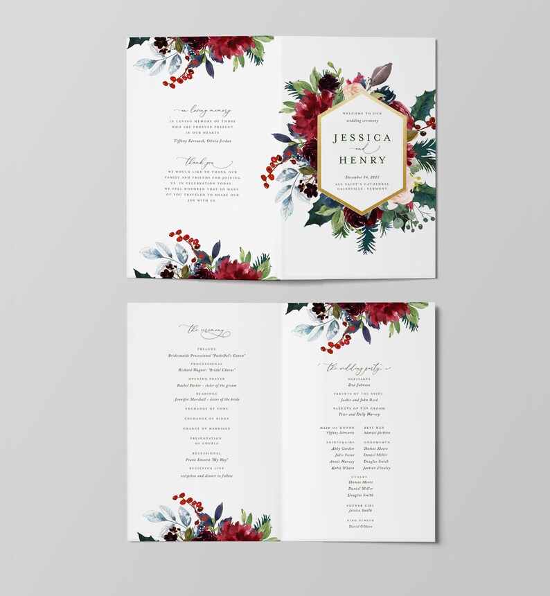 Bi-fold Wedding Program Template Winter Wedding Digital | Etsy