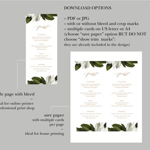 Magnolia Menu Card Template Rustic Dinner Menu Wedding Menu - Etsy