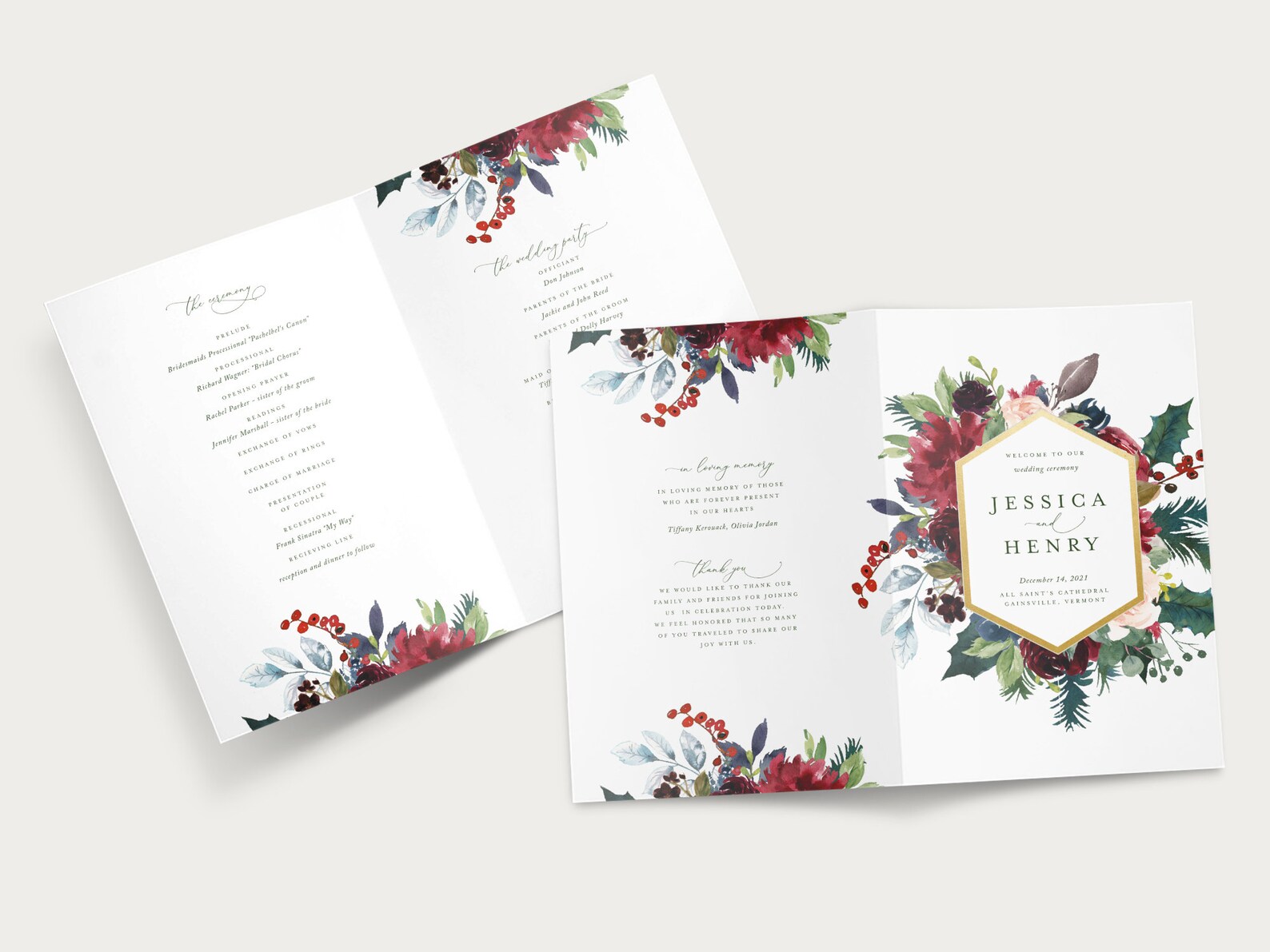 Bi-fold Wedding Program Template, Winter Wedding, Digital Download ...