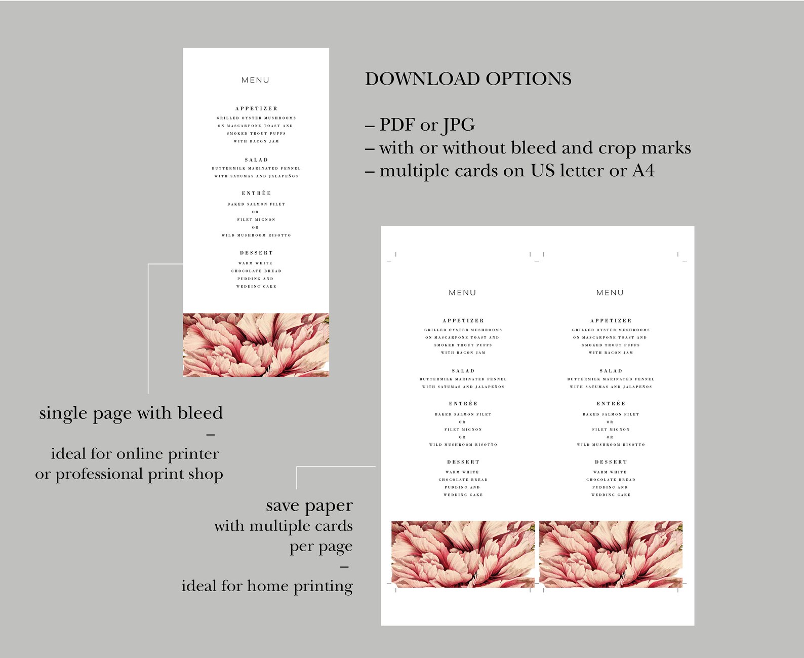 Printable Wedding Menu Template DIY Wedding Menu Simple and | Etsy