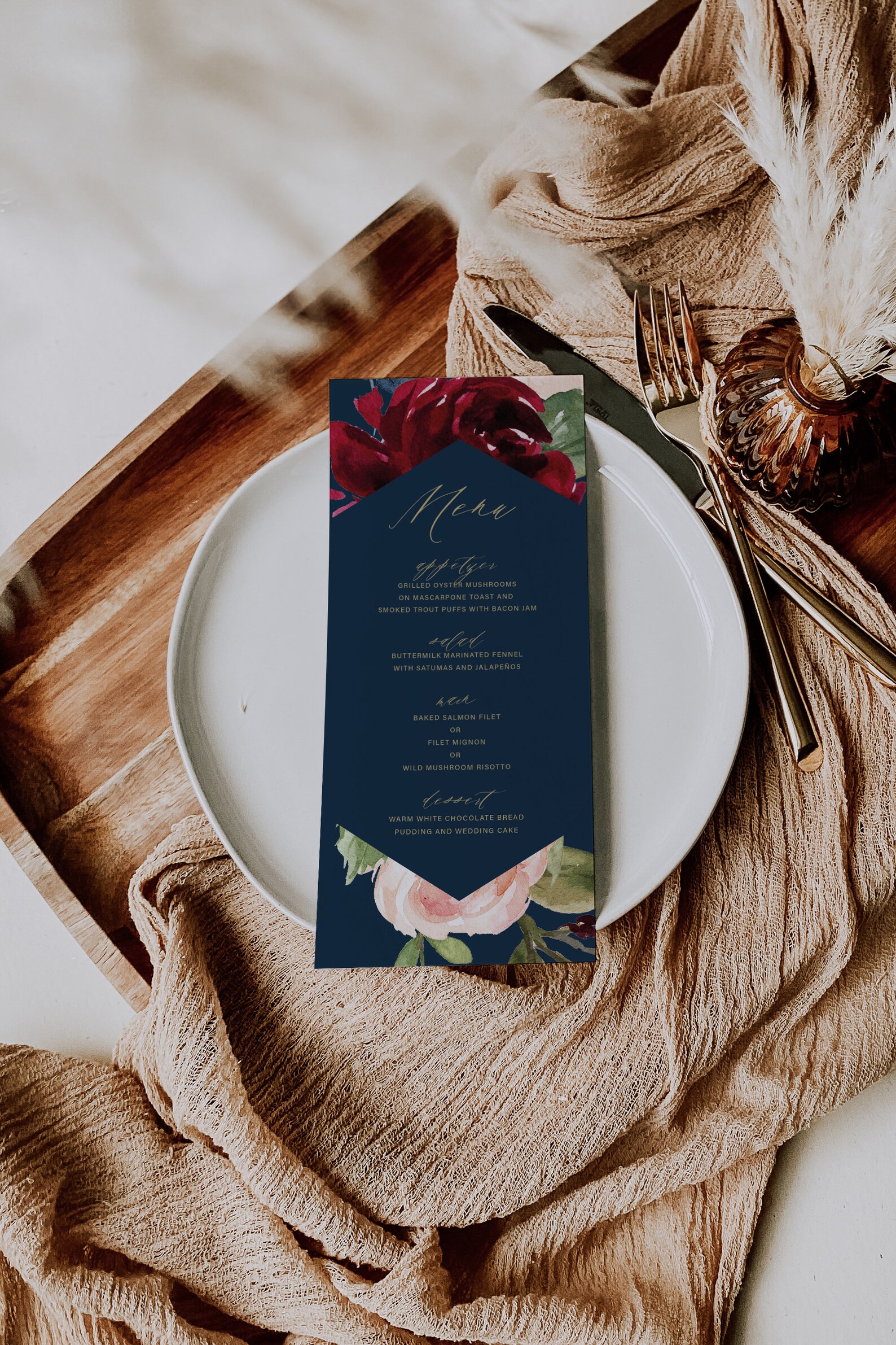 All Purpose Navy Blue Long Template Menu Card Template - Etsy