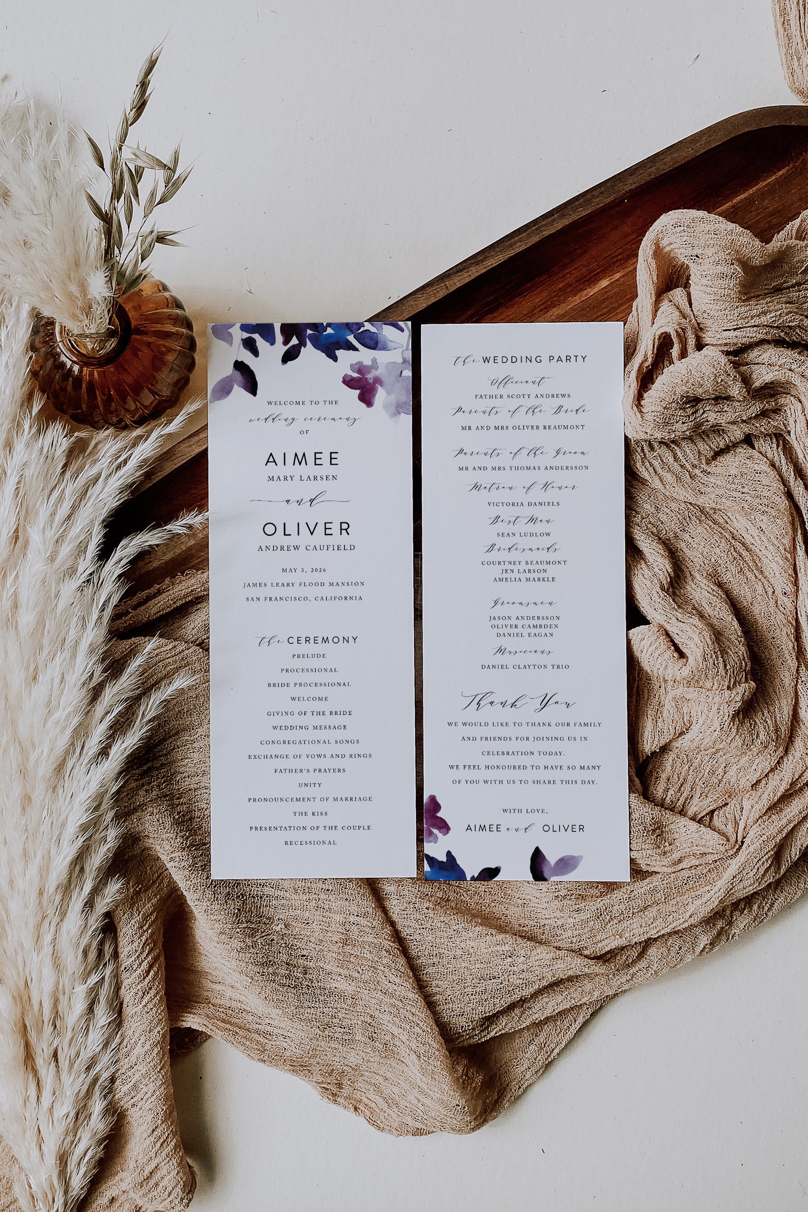 Purple Wedding Program Template Printable Ceremony Instant | Etsy