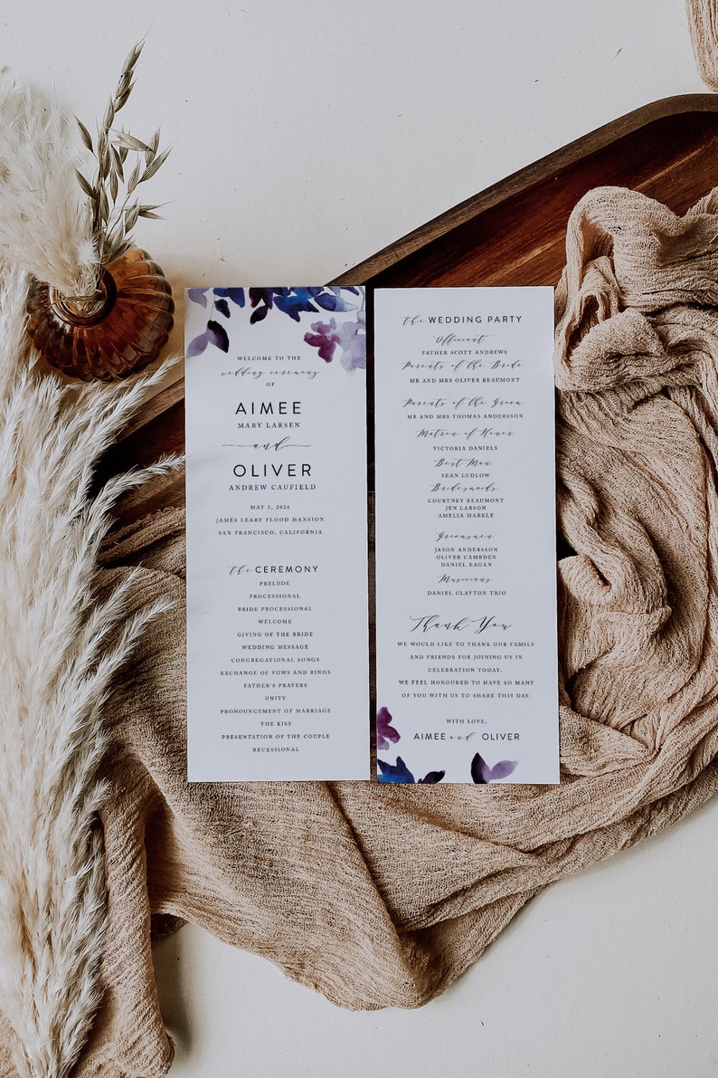 Purple Wedding Program Template Printable Ceremony Instant | Etsy