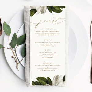 Printable Dinner Menu Template Magnolia Blossom Floral Menu Bridal ...