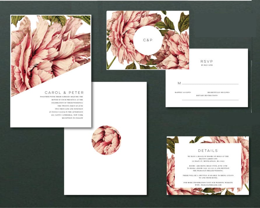 BOHEMIAN Wedding Invitation Set Vintage Flowers Printable | Etsy