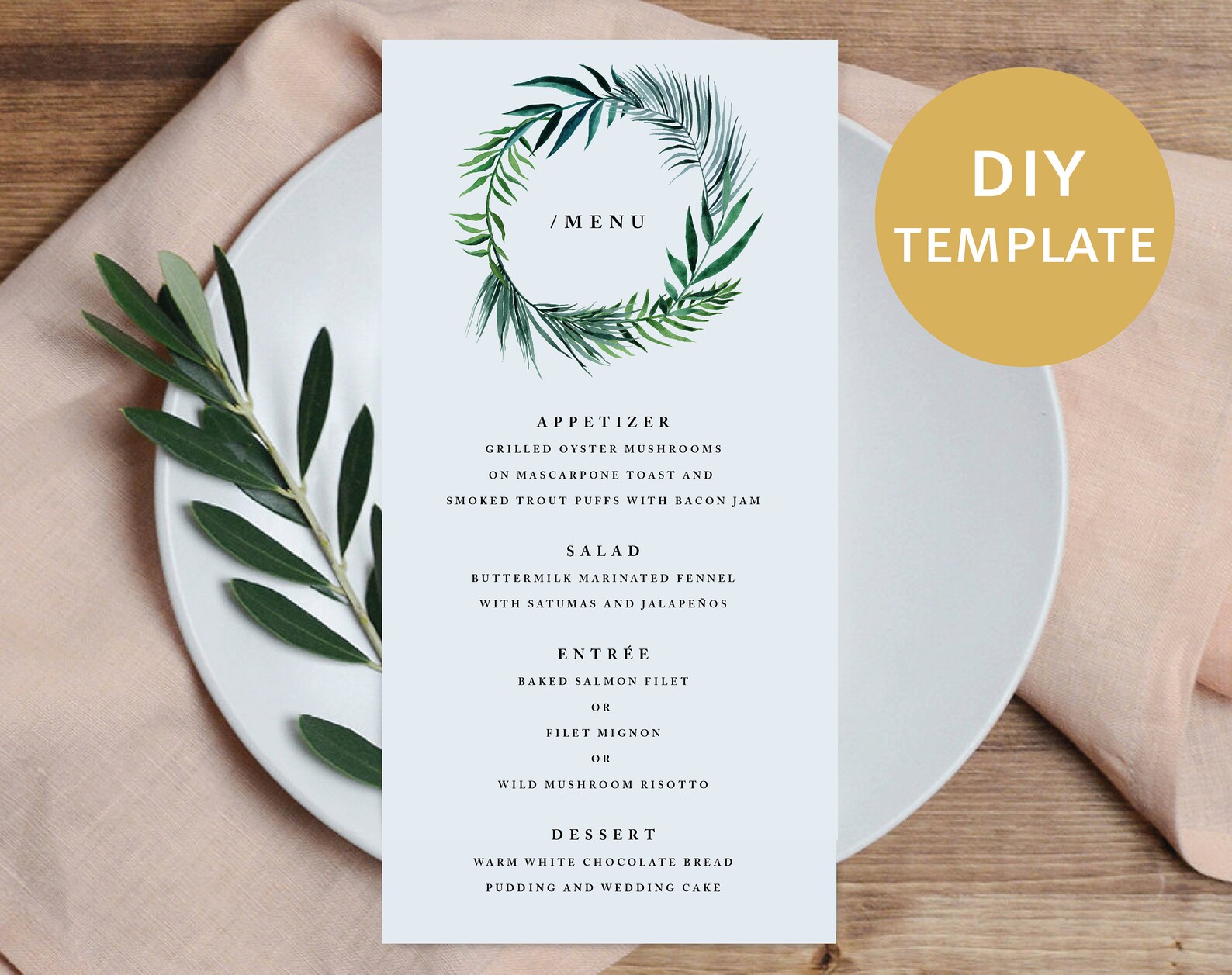 Modern Tropical Greenery Menu Template Watercolor Palm | Etsy