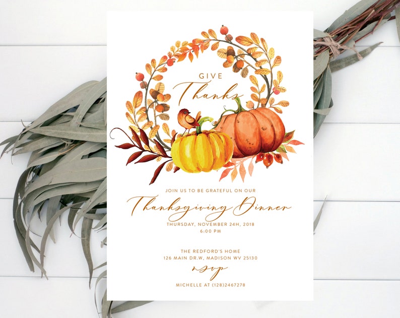 Thanksgiving Invitation Give Thanks Dinner Invitation | Etsy