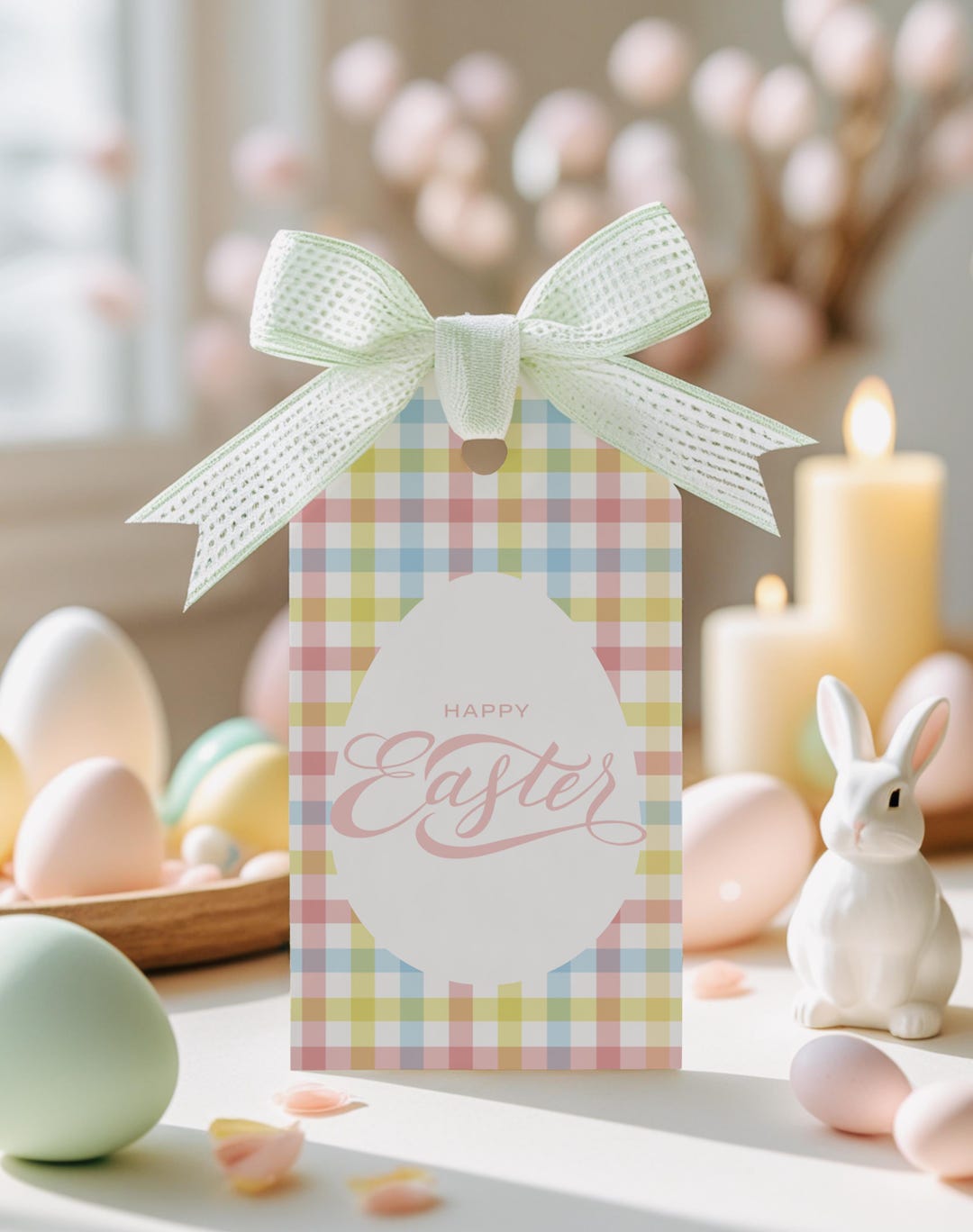 Printable Happy Easter Gift Tag Template – Multi Gingham Easter Treat ...