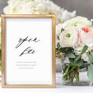 Open Bar Wedding Sign, Modern Calligraphy Alcohol Signage, Open Bar ...