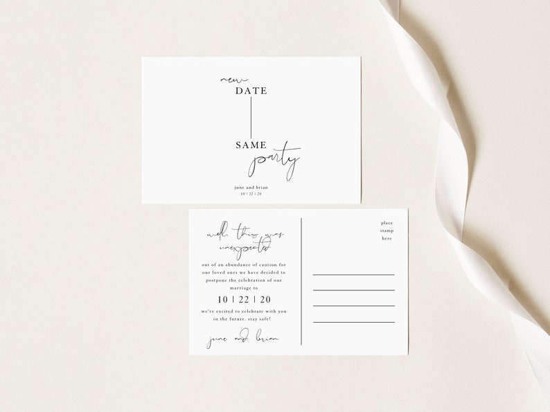 Minimalist New Date Announcement Template New Date Wedding | Etsy