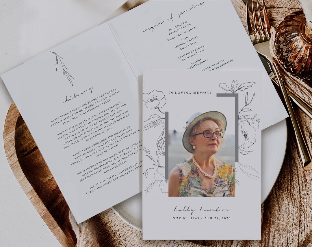 Funeral Program Template, Instant Download, Simple Foldable Funeral ...
