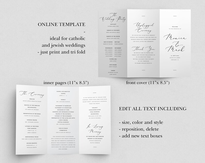 Tri Fold Wedding Program Template Tri Fold Program-catholic - Etsy