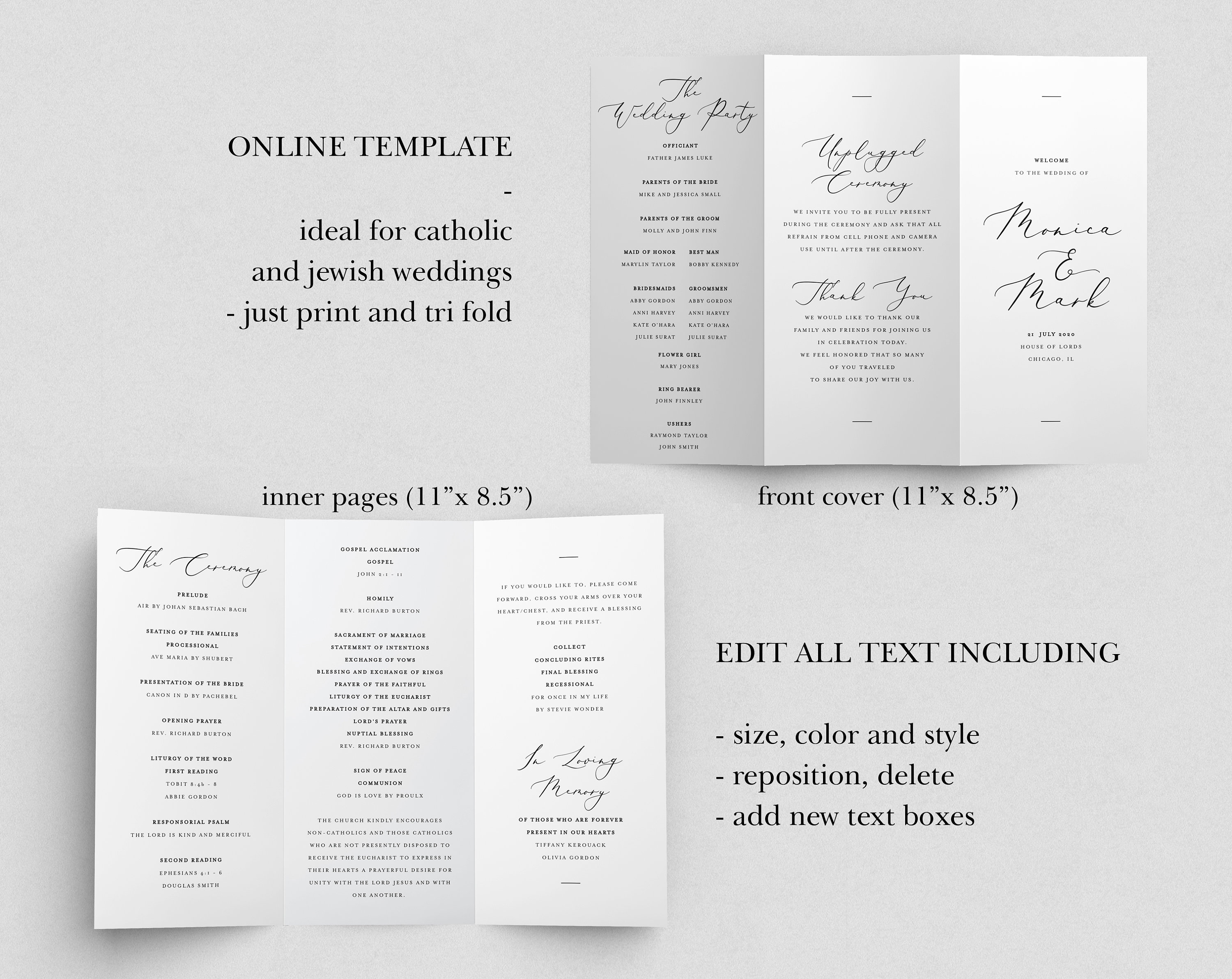 Tri Fold Wedding Program Template, Tri Fold Program-catholic Wedding ...