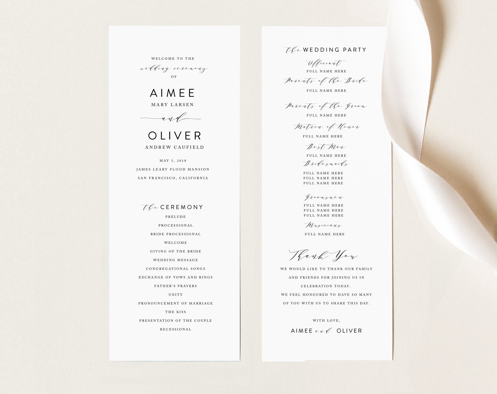 Elegant Calligraphy Wedding Program Template Program for | Etsy