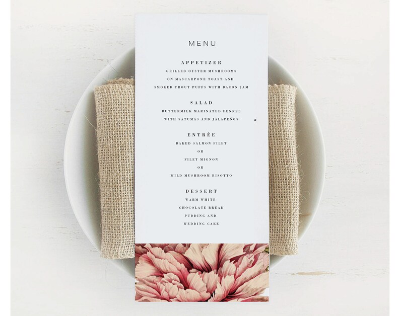 Printable Wedding Menu Template DIY Wedding Menu Simple and - Etsy