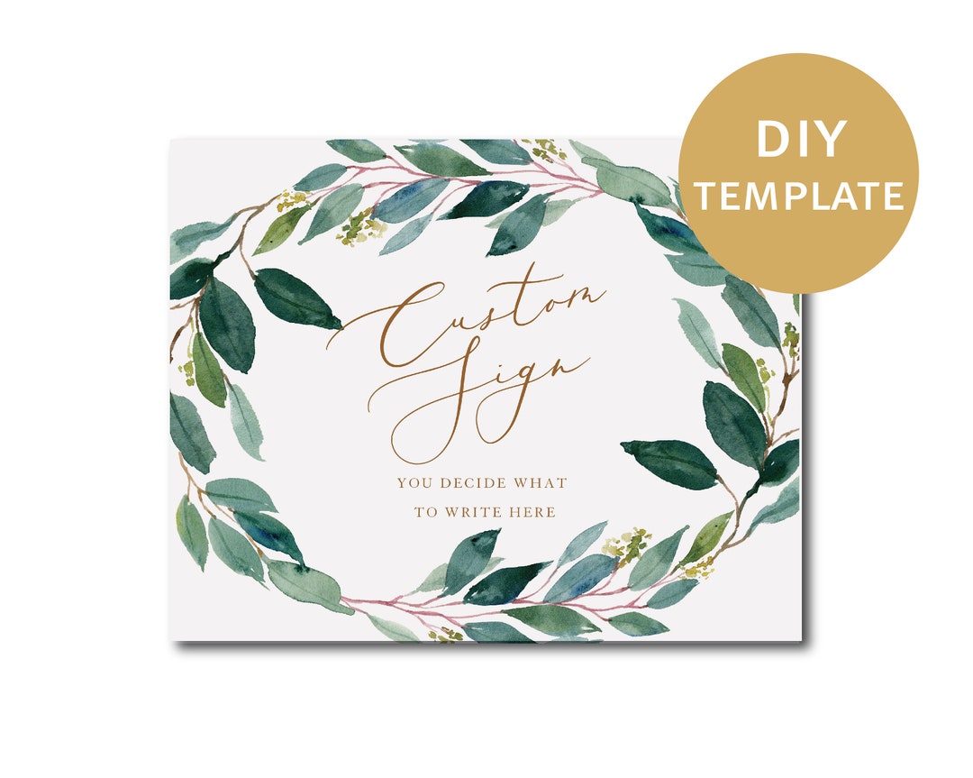Horizontal Leafy Wreath Sign Greenery Custom Sign Your Text Here Sign ...