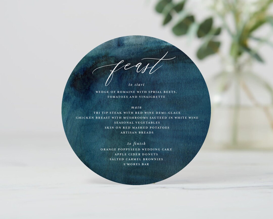Round Wedding Menu Template, Circle, Double Sided Watercolor Menu ...