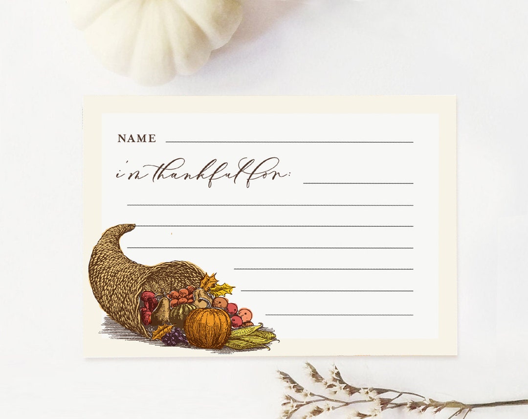 I'm Thankful for Cards Printable, Thankful Table Cards, Thanksgiving ...