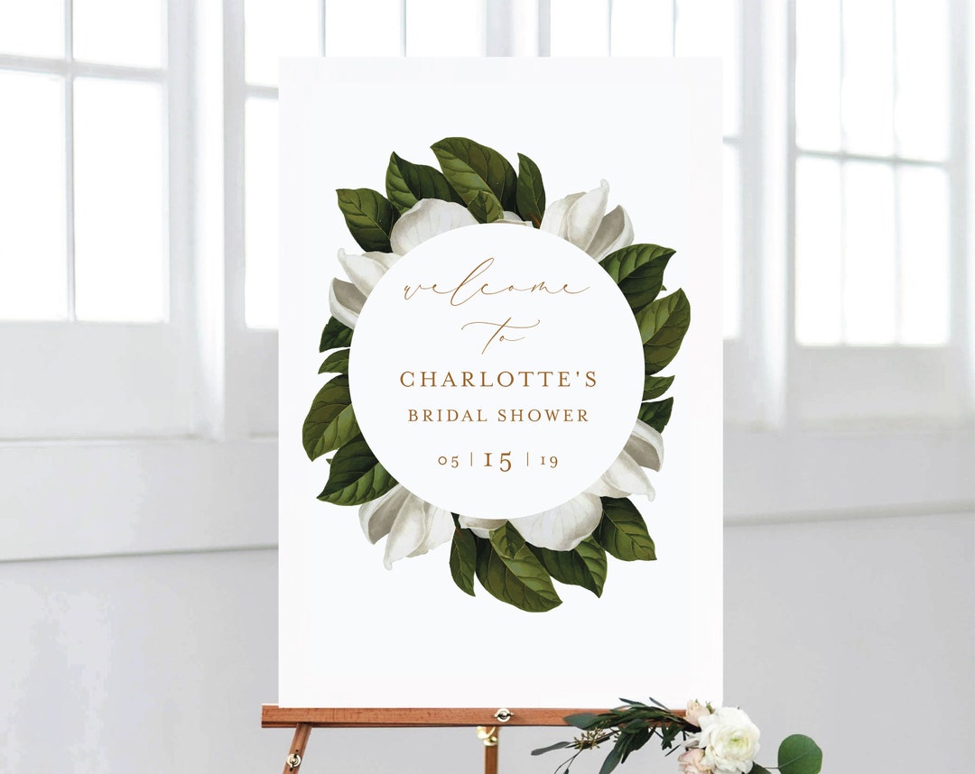 Magnolia Floral Welcome Sign Template, Wedding or Bridal Shower Welcome ...