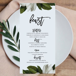White Magnolia Menu Template Custom Event Menu Food and Drink Instant ...
