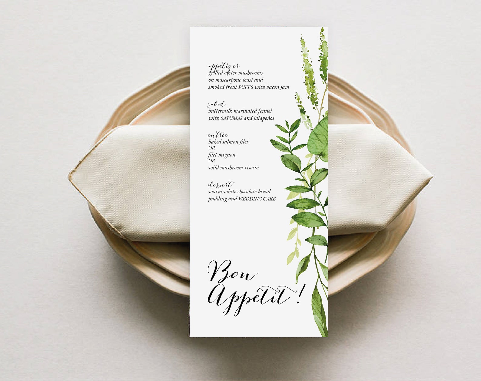 Editable Greenery Menu Template Printable Menu Template | Etsy